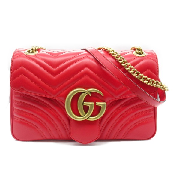 Gucci | Bags | Gucci Gg Marmont Medium Shoulder Bag Leather Red | Poshmark